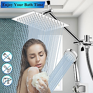High Pressure Rainfall Shower Head, Rain Head with Height/Angle Adjustable Extension Arm and Handheld Combo, Koeka Flow Stainless Steel Powerful Spray Long Hose