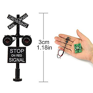 JTD1507RP 1 Set N Scale Railroad Train/Track Crossing Sign 2 Heads LED Made + Circuit Board Flasher-Flashing Red Train Stop on red Signal Lights Decoration and Party