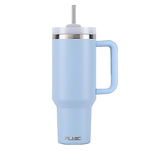 FLASC 40 oz Tumbler With Handle and Straw | 100% Leakproof Insulated Tumbler With Lid and Straw | Includes ALL Accessories: Stainless Steel Straw, Silicon Boot, Straw Cover & Cleaner (Sky Blue)