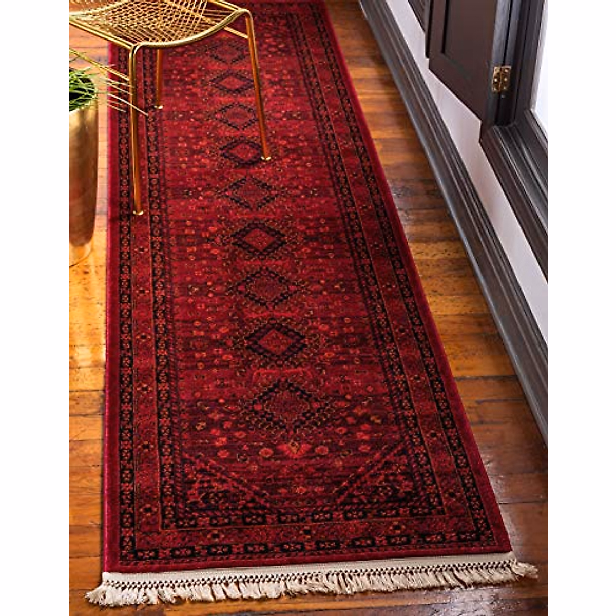 Unique Loom Tekke Collection Over-Dyed Saturated Traditional Torkaman Area Rug, 2 ft 7 in x 10 ft, Red/Black