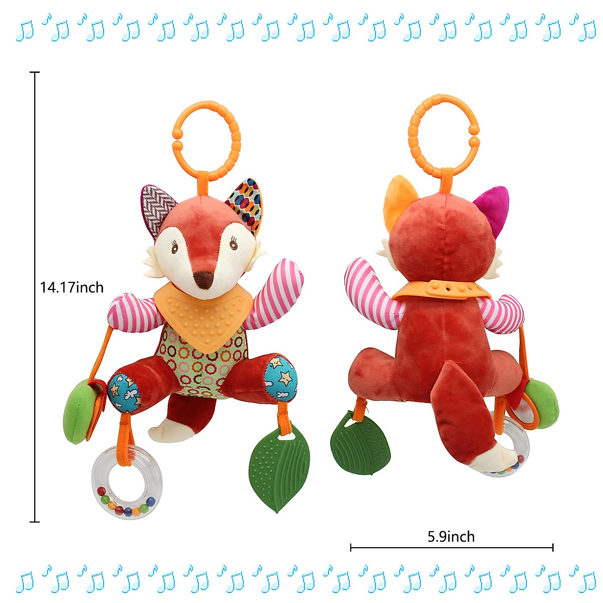 SHLOYIRE Baby Stroller Rattle Toy, Soft Baby Rattle Toys, Hanging Rattle Clip On Car Seat and Baby Stroller for Infants, Sensory Plush Animal Toys for Newborn Baby Girls and Boys (Dog & Fox)