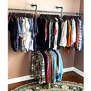 ZYUXUAN Industrial Wall Clothes Rack, Heavy-Duty Clothing Rack, Pipe Style Garment Rack with Four Hanging Rods for Bedroom, Laundry Room, Retail Store, Rustic Black (four hanging rods)