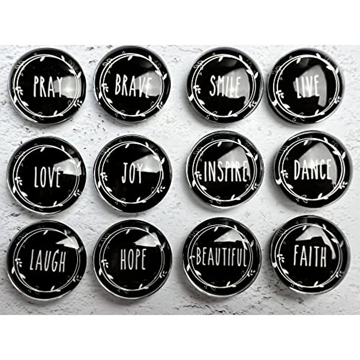 BabyPop! Newest Design Black 12 Pack Round Glass Refrigerator Magnets, Trendy Inspirational Magnet Gift Set for Fridge Cute Decorative Motivational Whiteboard Magnets for Office Locker Home & Kitchen