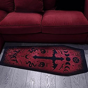 Halloween Carpet Dark Gothic Carpet for Living Room Decoration Coffin Shaped Rug Soft Non Slip Bedroom Home Party Supplies 51x19 Inch (Red)
