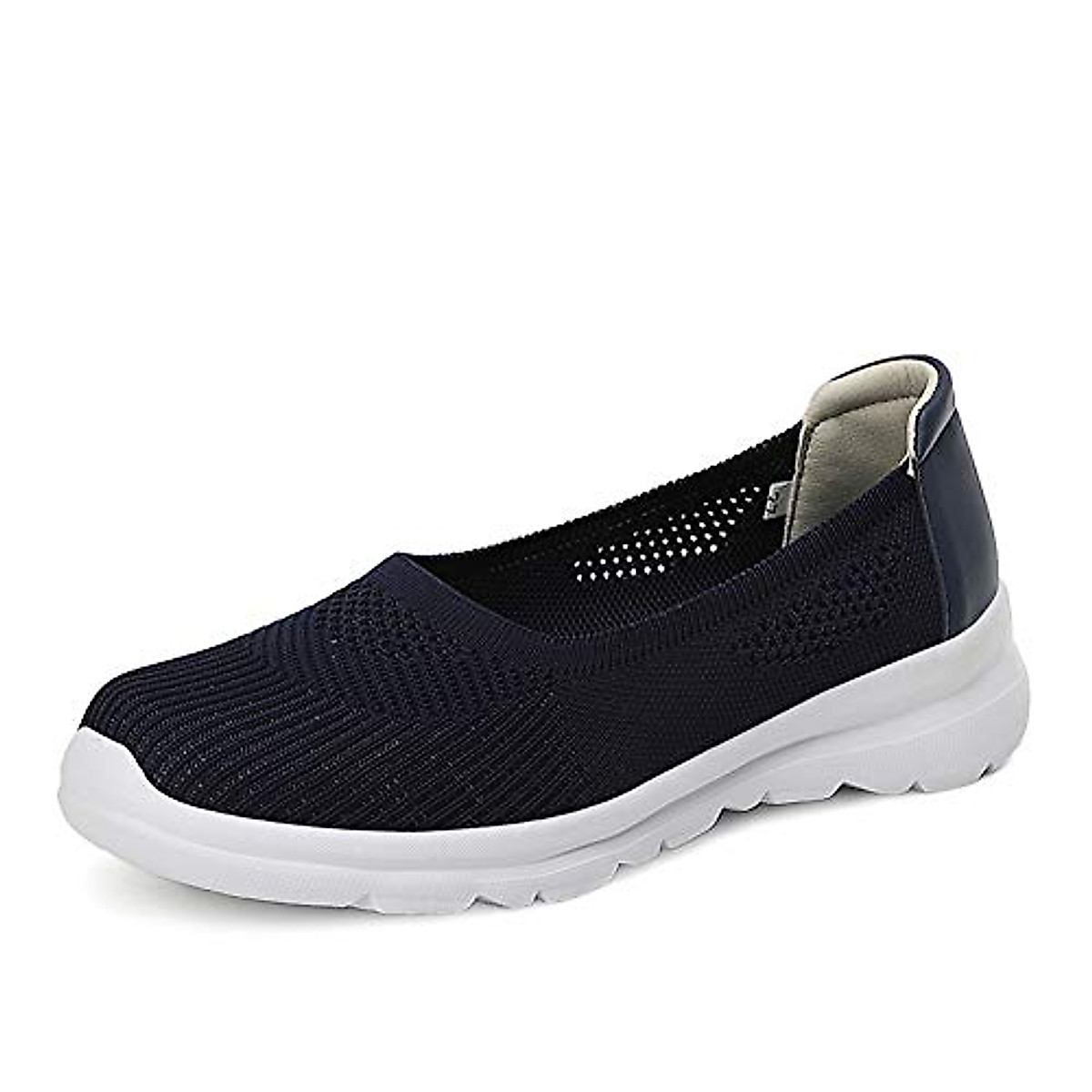 LLTMALL Women's Mesh Slip on Sneakers Comfortable Knit Ballet Flats Shoes Dark Blue 10
