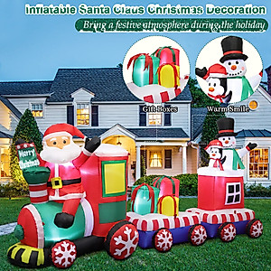 8 FT Christmas Inflatable Train with Santa Claus, Snowman, Penguin, Gift Boxes, Blow Up Yard Decorations with Built-in Lights, Lovely Xmas Train carriage for Holiday Display Lawn Garden Party Decor