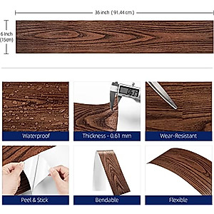 FunStick 6"x36" 15 Pcs Peel and Stick Floor Tile Wood Planks Waterproof Laminate Flooring Red Brown Wood Vinyl Flooring Planks Peel and Stick Flooring for Bathroom Floor Tile Bedroom Walls RV Laundry