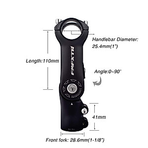 FOMTOR Adjustable Stem 0~90 Degree 110mm MTB Adjustable Bike Stem for 25.4mm(1") Handlebar, Suitable for Most of Mountain Bike, Road Bike, BMX