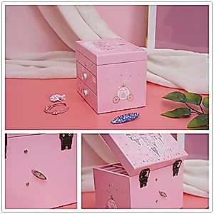 Cokosing jewelry box for girls music boxes for girls kids jewelry box girls jewelry box with 2 Pull Out Drawers, Fairy Princess and Castle Design,Deliver a shiny crown,Upgraded music box.