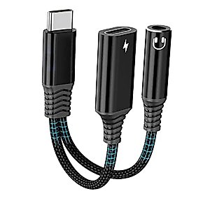 USB C to 3.5mm Headphone and Charger Adapter, 2-in-1 USB C to Aux Audio Mic Jack Cable with PD 60W Fast Charging Dongle Type C Earphones Cord for Samsung Galaxy S20 S21 S22,Note 20 10,Pixel 2 3 4 XL