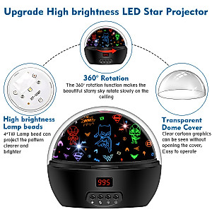 DCAUT Batman and Star Projector Night Light for Kids, Star Moon Night Light for Kids with Timer,360 Degree Rotating Baby Light Projector for Bedroom Nursery Baby Gifts Toddler Boys Girl(Black-BM)