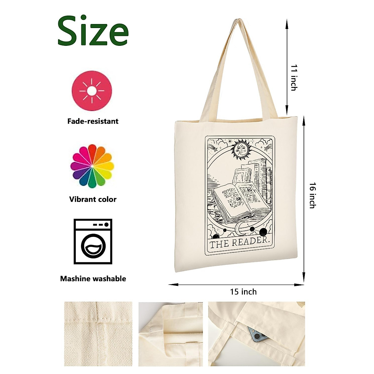 AUSVKAI Canvas Tote Bag Aesthetic for Women, Cute Sun&book Reusable Cotton Bags for Beach Grocery Gifts