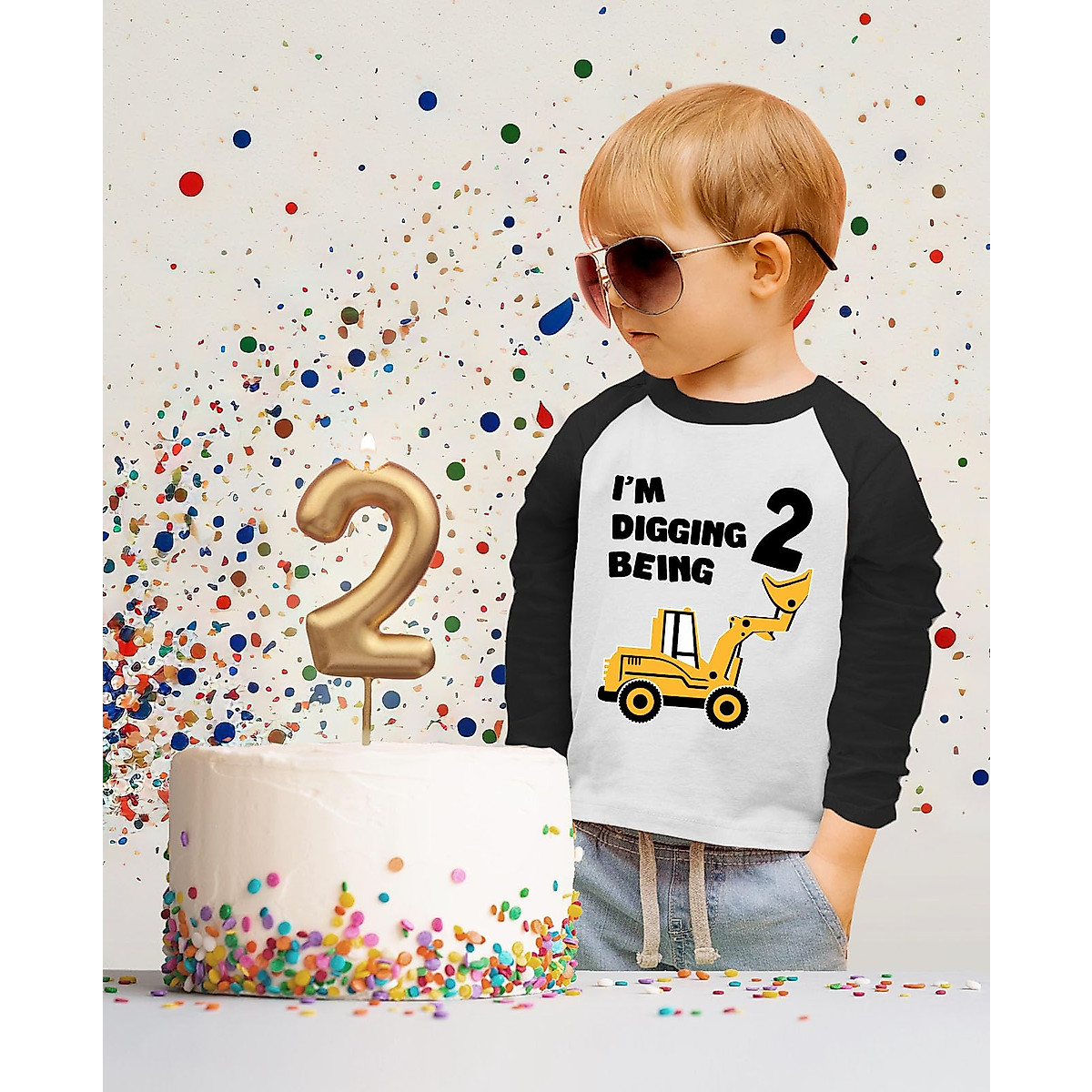 Construction I'm Digging Being 2 2nd Birthday Shirt Boy Construction Kids Raglan T-Shirt 2T Black/White