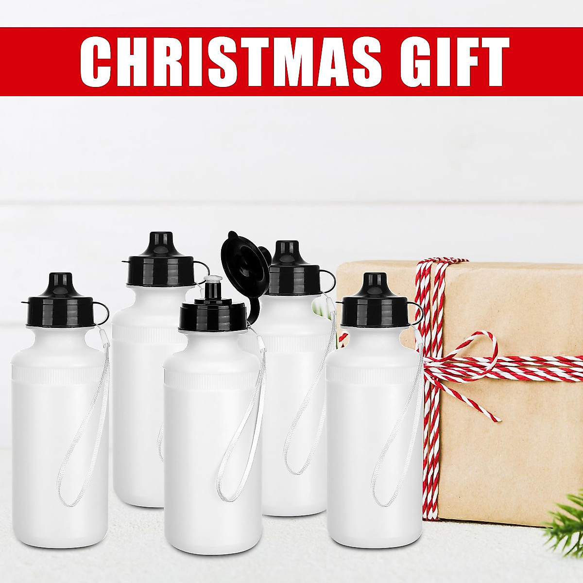 Zubebe 36 Pcs Sports Water Bottles Bulk Bpa-free 20 oz Squeeze Plastic Water Bottle with Nylon Strap Blank DIY Sport Cups for School Team Party Favor Gift Outdoor Football Sport(White)