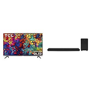 TCL 65-inch 6-Series 4K UHD Dolby Vision HDR QLED Roku Smart TV - 65R635, 2021 Model Alto 8 Plus 3.1.2 Channel Dolby Atmos Sound Bar