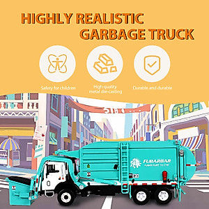 Garbage Truck Toys, Fubarbar 1:43 Bruder Tonka Trash Trucks Model for Boys Metal Diecase Waste Management Front Loader Die Cast Can Dumpster Truck Toy for 3 4 5 6 Years Old(Blue)