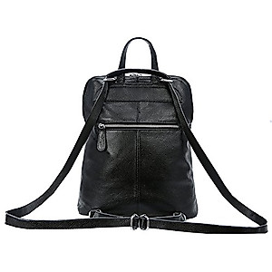 HESHE Leather Backpack Designer Purse for Women Fashion Ladies Travel College Shoulder Bag (Black-Top Grain Leather-T014)