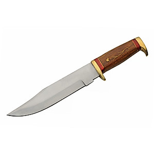 Wood & Brass Hunting Knife 12.25" Stainless Steel Brass Inlay