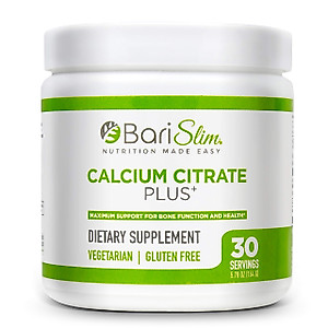 BariSlim Bariatric Calcium Citrate Plus Powder - Formulated for Patients After Weight Loss Surgery - Maximum Support for Bone Function and Health - Easy Digestion and Absorption | 600 mg (30 Servings)