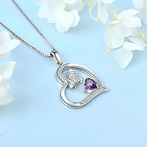 FJ Heart Butterfly Necklace for Women 925 Sterling Silver Amethyst Necklace February Birthstone Pendant Jewelry Gifts for Wife Girlfriend Mom Daughter