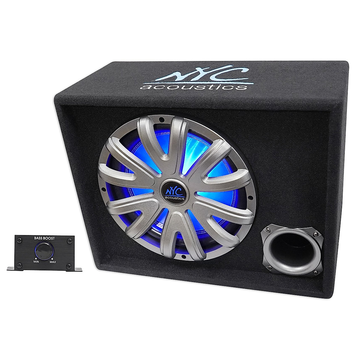 NYC ACOUSTiCS NSE12L 12" 1200w Powered Car Subwoofer/Sub Enclosure+LED+Amp Kit