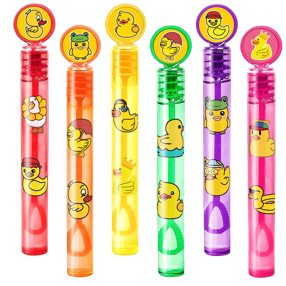 60PCS Duck Party Favors 12PCS DIY Bubble Wands 48PCS Stickers for Goodie Bag Fillers Pinata Stuffers, Mini Bubble Bulk Birthday Party Supplies Gifts Class Prizes for Toddlers Boys Girls