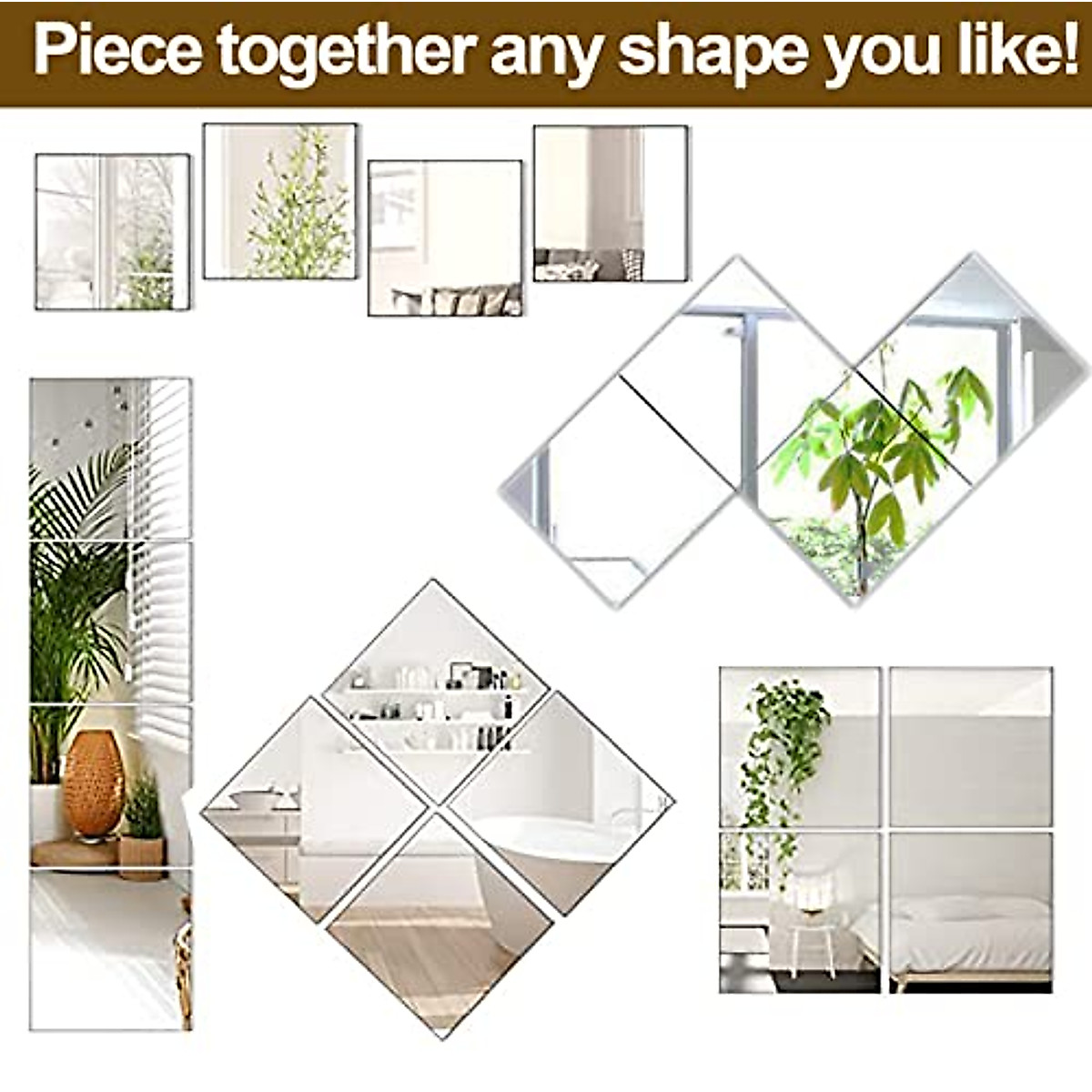 SLCARACC Full Length Door Mirror Tiles,12"x 12" x 4 Pcs Acrylic Wall-Mounted, Non Glass Safety Mirror Great for Baby Kids Playroom,Gym, Used as Dorm Mirror…
