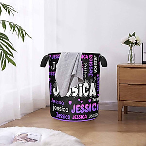 MyPupSocks Customized Laundry Basket with Name, Custom Purple Black and White Name Waterproof Laundry Hamper with Handles Personalized Dirty Clothes Storage Basket for Bathroom Bedroom, Large