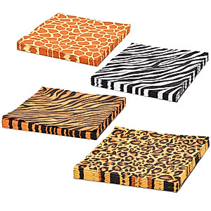 Jungle Zoo Animal Print Party Supplies, Disposable Jungle Safari Animal Print Paper Plates and Napkins for Birthday Party, Baby Shower and Jungle Safari Themed Party, Serve 48