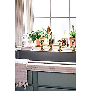 Kingston Brass KS3792AXBS Restoration Bridge Kitchen Faucet, 9", Polished Brass