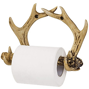 MyGift Wall Mounted Rustic Resin Single Toilet Paper Roll Holder with Deer Antler Shaped Design, Holds 1 Roll