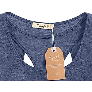 Cyanstyle Round Neck Workout Tank Tops for Women Casual Sleeveless Shirts Loose Fit Navy Blue Small