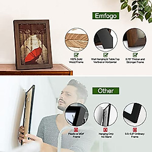 Emfogo 5x7 Picture Frame, Pack of 2 Rustic Picture Frames 5x7 with Real Glass, Solid Wood 5x7 Photo Frame for Table Top Display or Wall Mounted (Vintage Walnut)