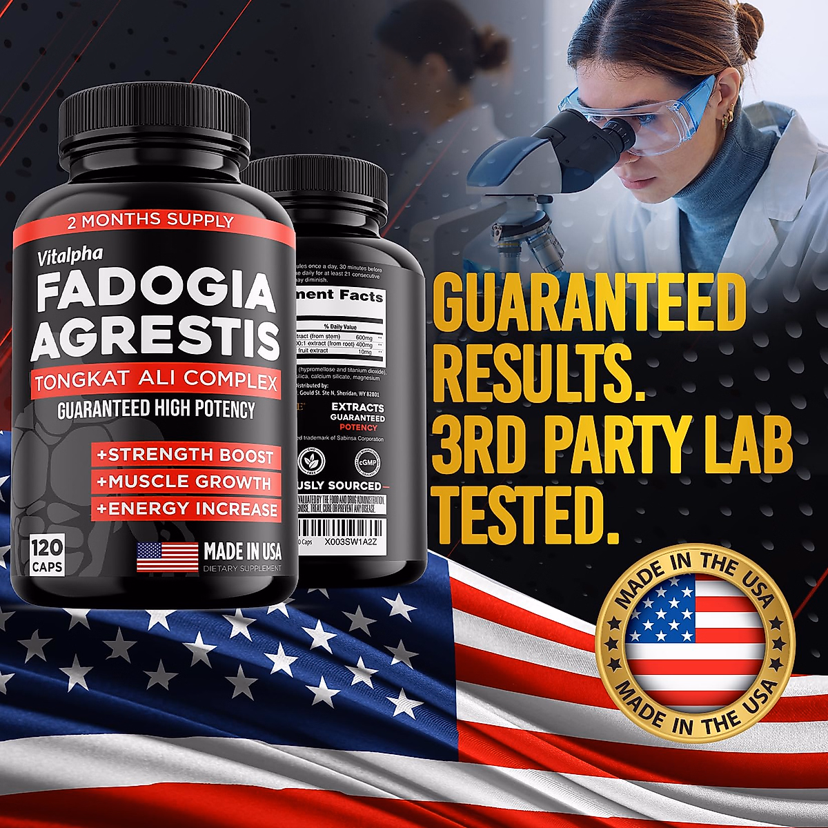 Ultra Concentrated 86,000mg Fadogia Agrestis Tongkat Ali Blend – 200:1 Tongkat Ali + 10:1 Fadogia Agrestis + Bioperine - Maximum Strength Blend for Athletic Performance & Muscle Mass - 120 V-Caps