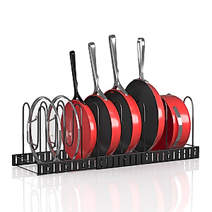 WEITELAI Pan Organizer Rack For Cabinet,Pot Lid Organizer For Cabinet Kitchen Cabinet Pot And Pan Holder Expandable 10 Wire V Type Lid Organizer Pots And Pans Cabinet Cookware Bakeware Cutting Boards