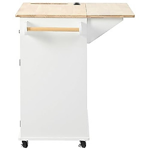 FRITHJILL Kitchen Storage Island with Power Outlet and Drop Leaf, Rolling Kitchen Cart with Spice Rack and Drawer, for Kitchen and Dining Room, White