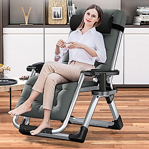 LILYPELLE Zero Gravity Chair, Premium Lawn Recliner Folding Portable Chaise Lounge with Detachable Cushion, Headrest and Cup Holder, Reclining Patio Lounger Chair,Alloy Steel