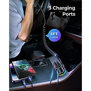 FLYLEAD Car Charger, 3.4A USB Car Charger Adapter Dual USB Car Charger with 5ft USB C Cable, Car Charger Adapter for Samsung Galaxy S22/S21/S10/iPhone/Note 20/Moto/Google Pixel 6 and More