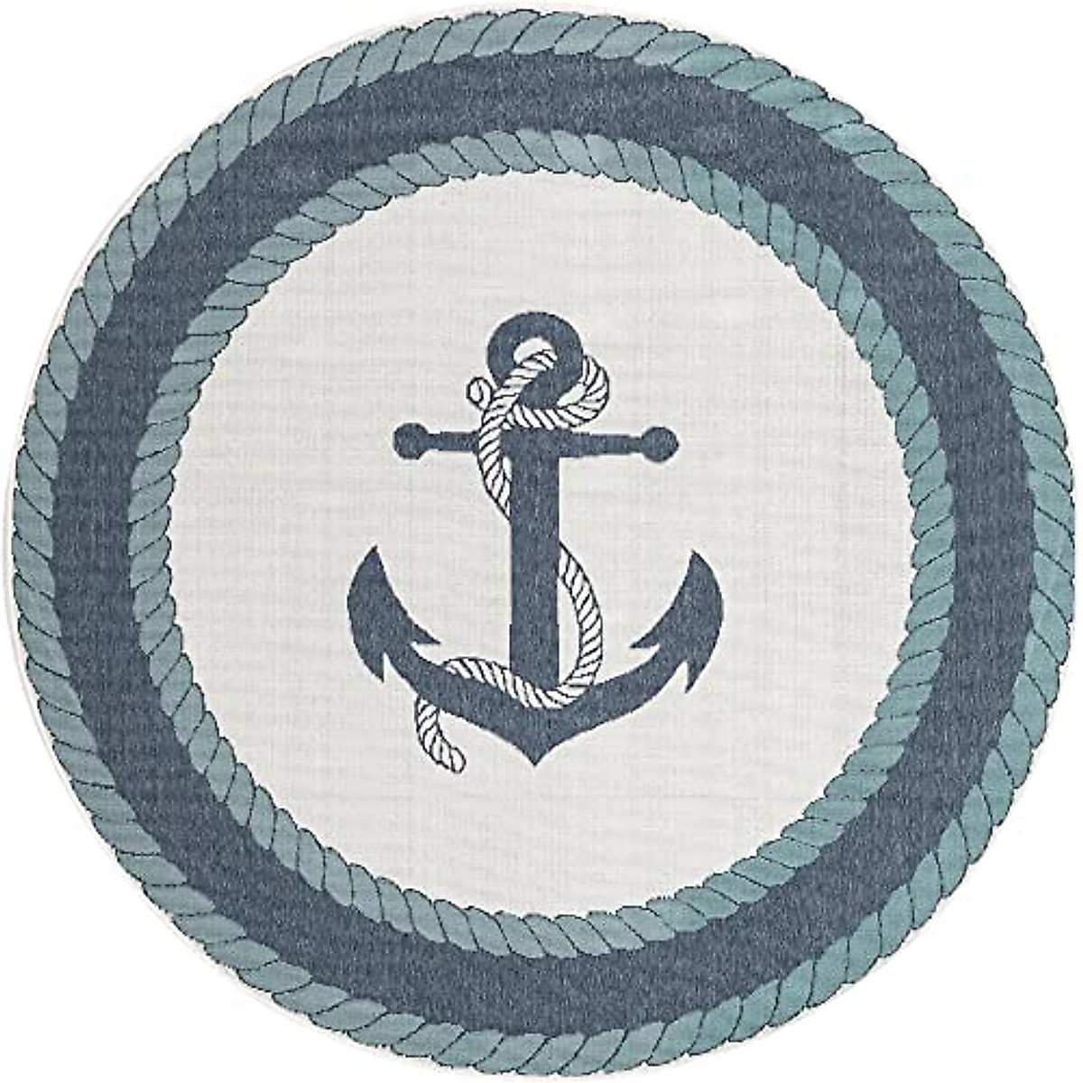 Unique Loom Outdoor Coastal Collection Area Rug - Anchor (7' Round Navy Blue/Light Blue)