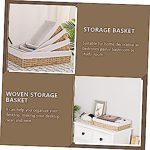 NOLITOY Storage Basket Rectangular Wicker Basket Bread Serving Basket Vanity Organizer Tray Makeup Organzier Rattan Sundries Basket Sundries Storage Organizer Paper Cosmetic Storage Box