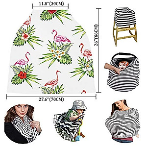 Tropical Baby Car Seat Covers, Nursing Cover Breastfeeding Scarf/Shawl, Infant Carseat Canopy, Stretchy Soft Breathable Multi-use Cover Ups, Animal Flamingo Flower Summer