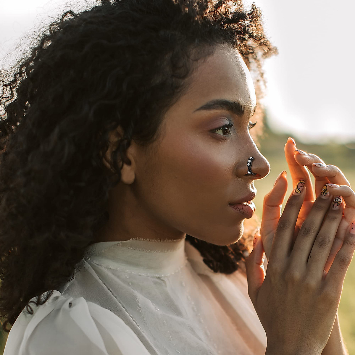 Drperfect 12PCS 20G Nose Rings Studs Stainless Steel Nose Rings Hoop for Women Men Paved CZ Butterfly Flower Nose Nostril Piercing Jewelry L Shaped Nose Ring Stud Set