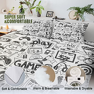 Vichonne Gaming Comforter Sets for Boys Teen Full Size,Kids Video Games Bedding Set Sketch Style Athletic Racing Game Design Bedroom Home Decor