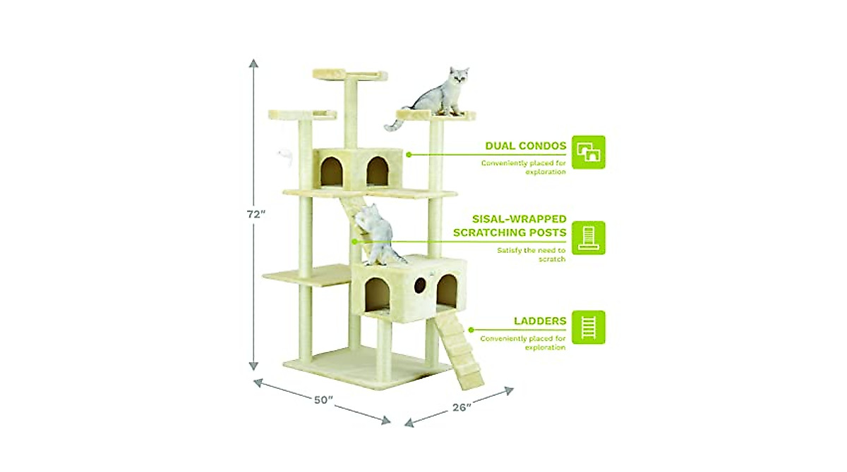 Go Pet Club Cat Tree – Durable 72-Inch Cat Playground in Beige