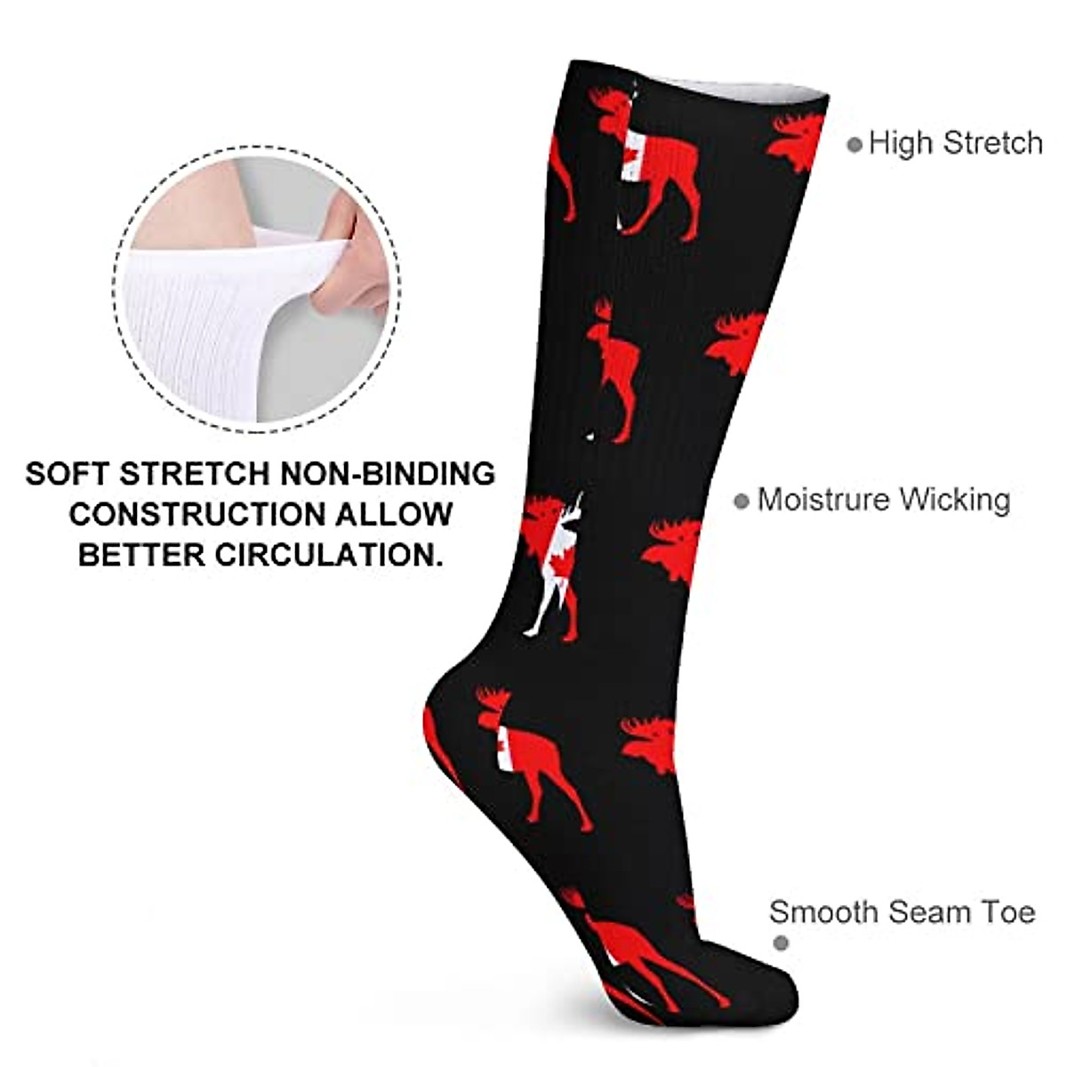 aifaqukuanga Canadian Flag Moose Silhouette 5-Pack Men And Women Casual Long Socks Breathable Athletic Running Socks