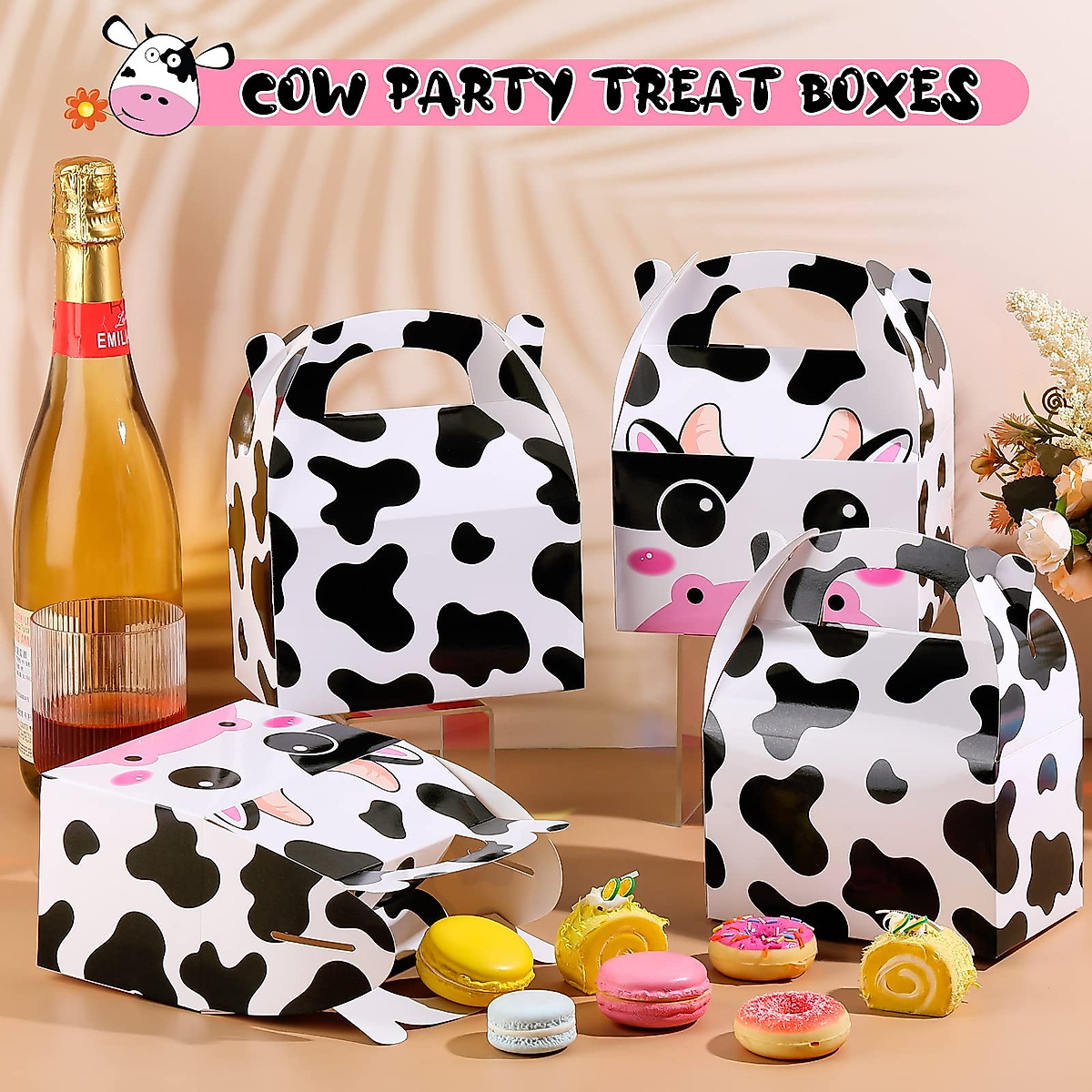 24 Pack Cow Party Treat Boxes Cow Party Goodie Candy Treat Boxes Reusable Birthday Party Favor Boxes for Farm Animals Theme Party Supplies Decoration