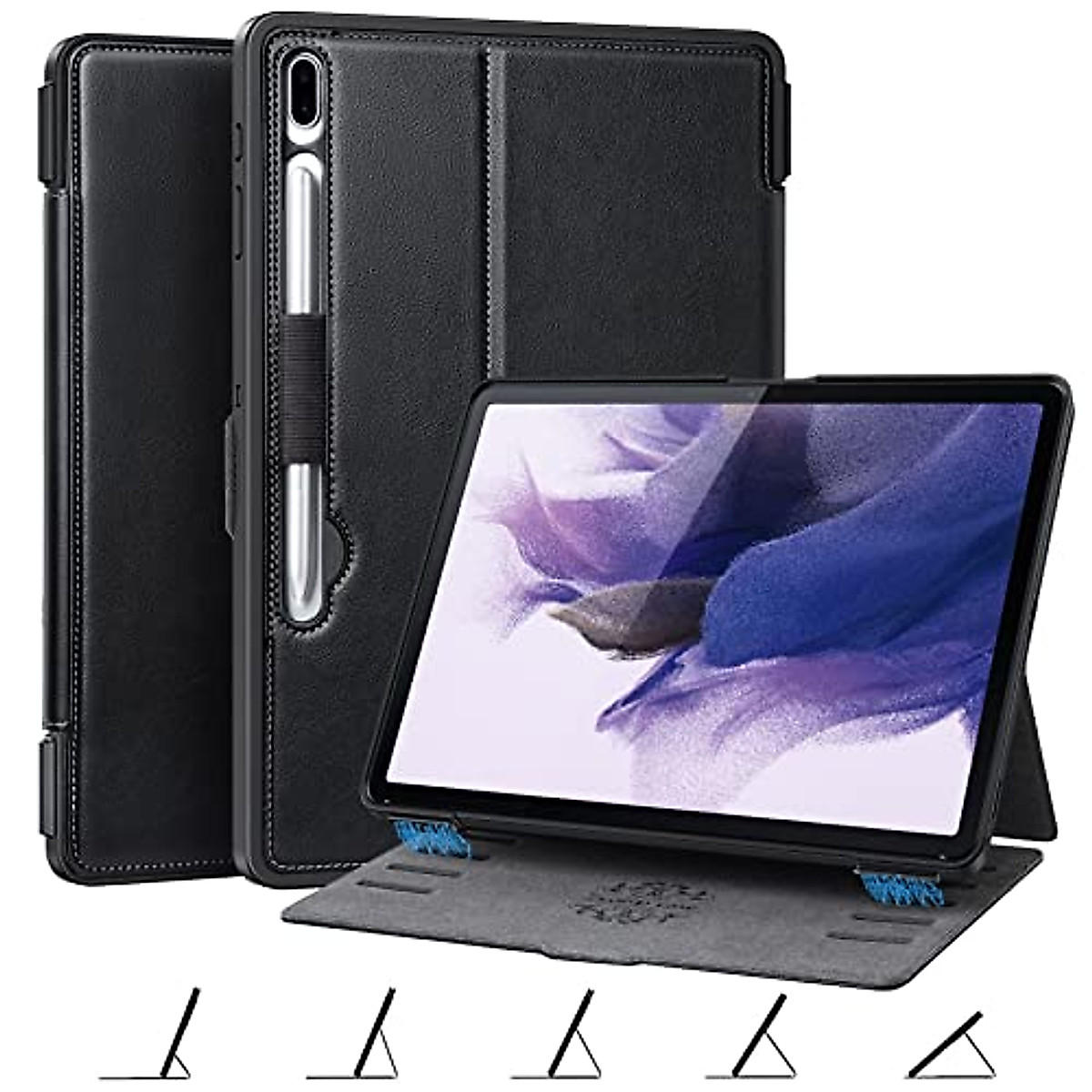 ZtotopCase for Samsung Galaxy Tab S7 FE 5G/S7 Plus/S8 Plus 12.4 Inch Tablet [5 Magnetic Stand Angles],Auto Wake/Sleep, Premium PU Leather Smart Cover for Galaxy S8+ 2022/S7 FE 2021/S7+ 2020,Black