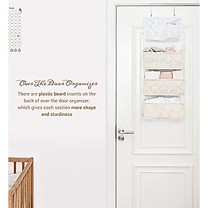 Mkono Macrame Over The Door Organizer and Small Macrame Storage Basket for Bedroom Living Room Nursery Dorm, Ivory, Set of 3