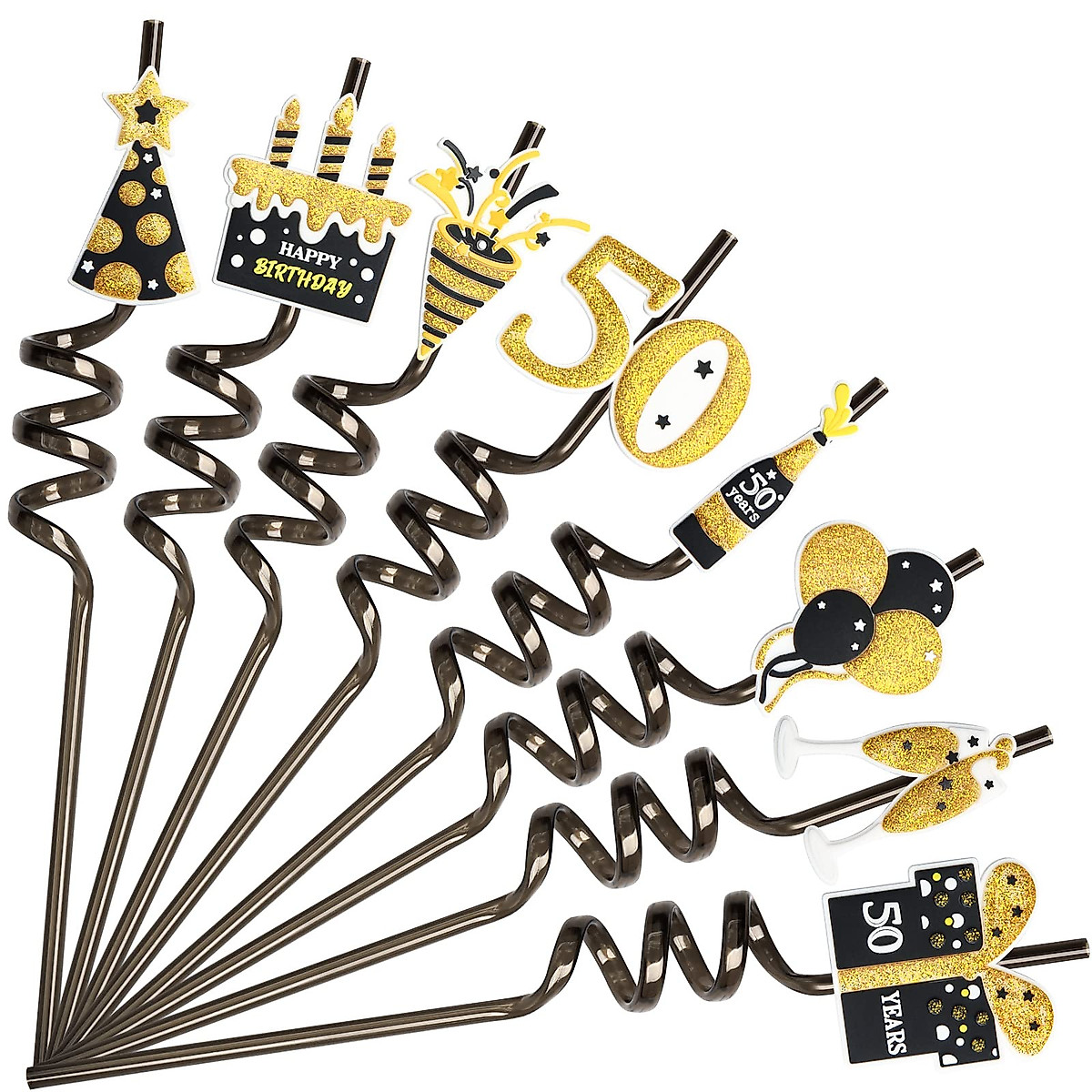 24 PCS 50th Birthday Straw Decor Party Decorations Plastic Reusable Glitter Straws for 50th Birthday Party Decor Cut-Out Number 50 Party Decorative Supplies for Women Men with 2 Brush