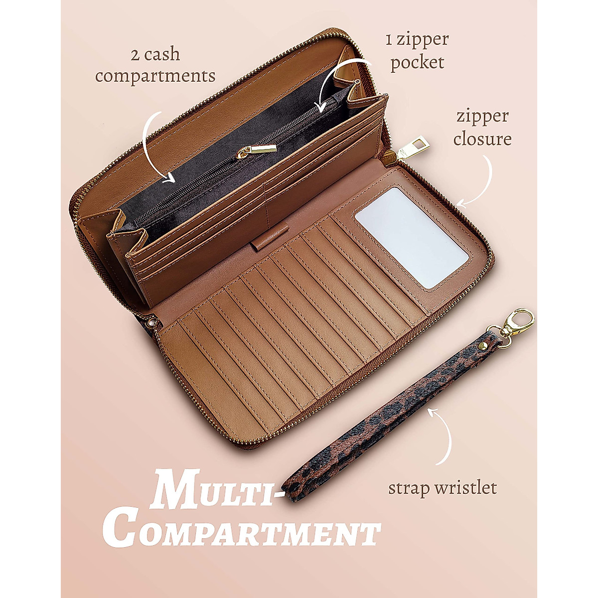 Yarnic Leopard Wallet-Wallet for Women with Credit Card Holder Money Pockets Wristlet Band Wallet Case Coin Money Clip Woman Purse with RFID Blocking Large Capacity with Zipper Cheetah Wallet